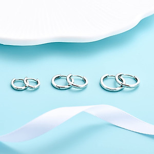Small Cartilage Hoop Earrings for Women Men, 3 Pairs Hypoallergenic Sterling Silver Post Huggie Earrings, 8/10/12mm, Silver