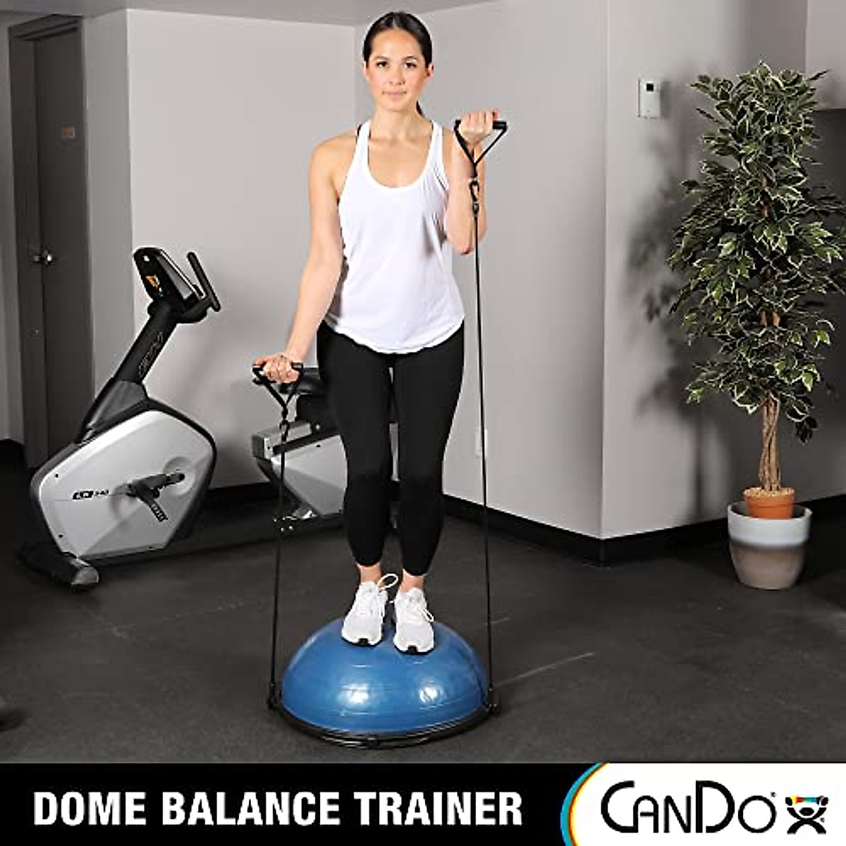 CanDo Dome Balance Trainer 55cm with Non-Skid Base for Balance Training, Strength Building, and Cardio Exercises for Home, Gyms, and Clinics, Includes Resistance Cords and Air Pump