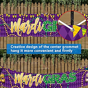 Probsin Large Mardi Gras Banner Outdoor Decorations 120" x 20" Fat Tuesday Yard Sign New Orleans Holiday Masquerade Party Supplies Carnival Backdrop for Garden House Fence Balcony Garage Gifts Lawn