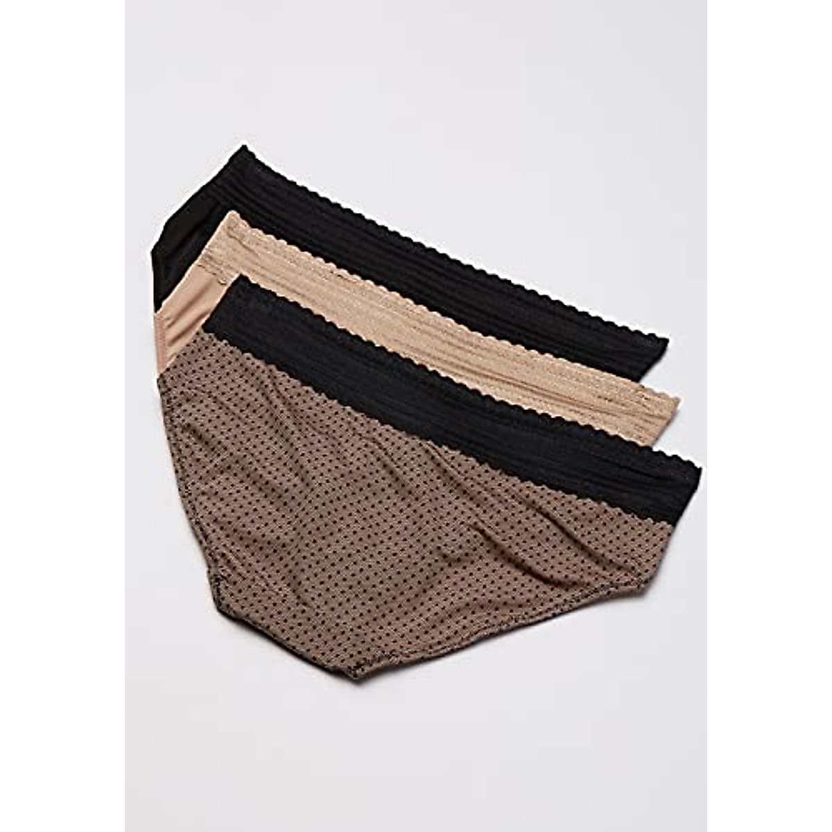 Warner's Women's Blissful Benefits No Muffin 3 Pack Hipster Panties, Black/Toasted Almond/lace dot Print, L