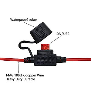 CERRXIAN 40cm 14AWG DC 5.5mm x 2.1mm to SAE 2 Pin Quick Disconnect Wire Harness Extension Cable with 10A Fuse for Portable Powers, Motorcycle Solar Panel Charger