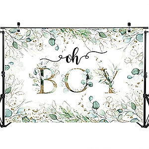Mocsicka Greenery Boy Baby Shower Backdrop Oh Boy Baby in Bloom Eucalyptus Leaves Baby Shower Party Decorations Botanical Photography Background (7x5ft)