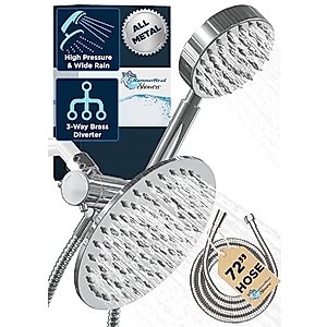 ALL METAL Dual Shower Head Combo – CHROME - 8 Inch Rainfall High Flow Shower Head & Handheld Shower Head High Pressure with Hose 6ft - Hotel-like Luxury Double Shower Heads with Rain Shower Sprayer
