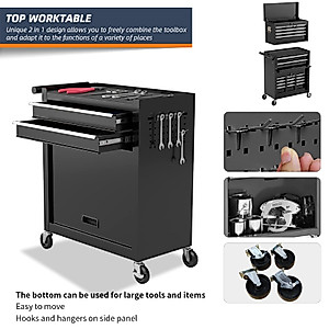 8-Drawer Rolling Tool Chest & Portable Tool Box with 2 Handles, Lockable Rolling Tool Box with 4 Hooks, Large Capacity Garage Storage Tool Cabinet for Warehouse, Repair Shop(Black)