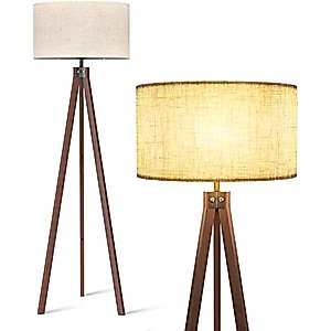 LEPOWER Wood Floor Lamp Tripod, Modern Design Mid Century Standing Lamps for Living Room,Bedroom and Office, Flaxen Lamp Shade with E26 Lamp Base