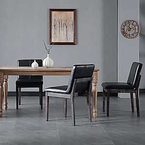 LZAREAL Comfy Modern Dining Chairs Set of 8, PU Leather Black Armless Dining Room Chairs with Solid Wood Legs, Mid Century Upholstered Dining Chair for Kitchen, Restaurant, Cafe