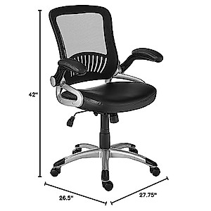 Office Star EM Series Bonded Leather Manager's Adjustable Office Desk Chair with Thick Padded Seat and Built-in Lumbar Support, Black with Silver Finish