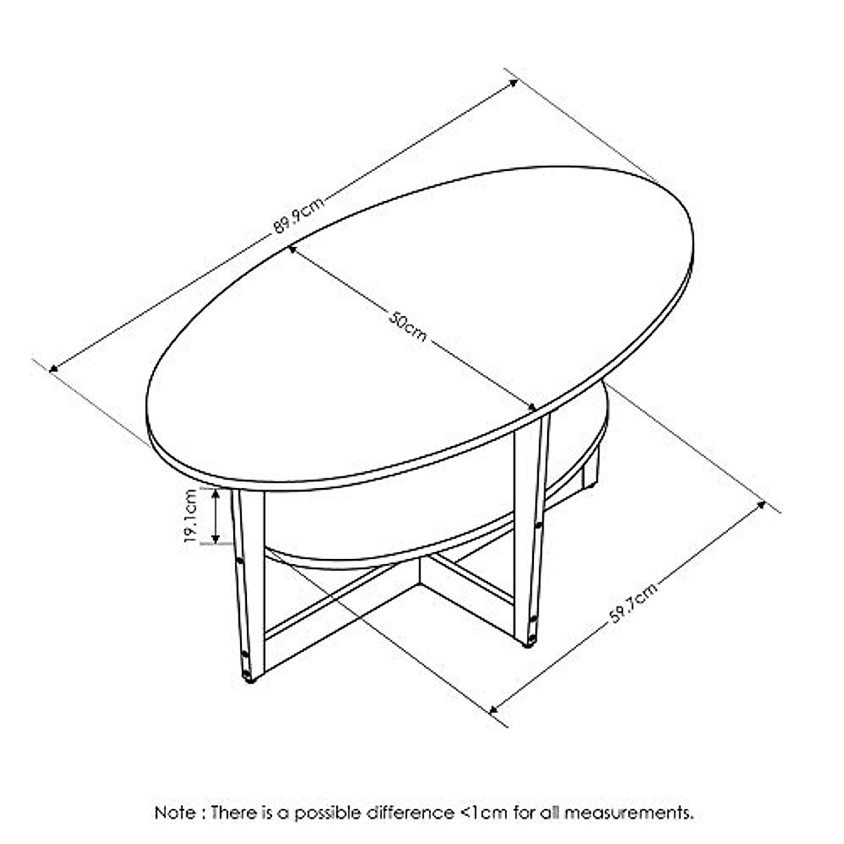 Furinno Oval Coffee Table, Walnut
