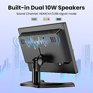 Eyoyo 10 inch Monitor HDMI LCD Monitor 1920x1200 16:10 IPS Screen Display with BNC VGA AV Output for CCTV DVD PC Laptop DVR Built-in Loudspeakers