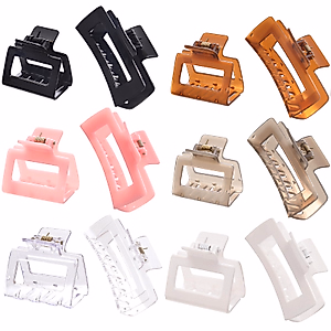 Alemaky 12 Pack Square Claw Clips, Big and Small Neutral Rectangle Hair Claw Clips, Non-slip Matte Large Hair Clips for Women,Strong Hold jaw clip for Thick Thin Hair (clear Jelly colour)