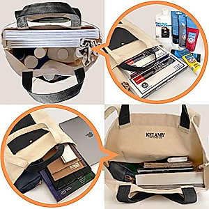 KELAMY Canvas Tote Bag for Women Two-Tone Shoulder Bag with Pockets & Handles – Gifts for Her, Company Gift, Bachelorette Party Gift (Black)