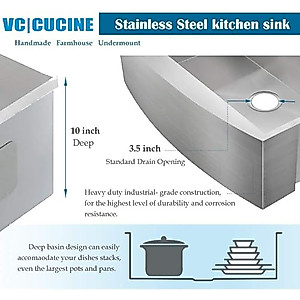 VCCUCINE Farmhouse Sink, 30 Inch Stainless Steel Farmhouse Kitchen Sink, Undermount Drop in Single Bowl Basin Apron Sink, Brushed Nickel Farm Sink With Dish And Drain Assembly