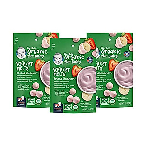 Gerber Organic for Baby Yogurt Melts, Banana Strawberry, Non-GMO & USDA Organic, Made with Real Fruit, Baby Snack for Crawlers, 1.0-Ounce Pouch (Pack of 3)