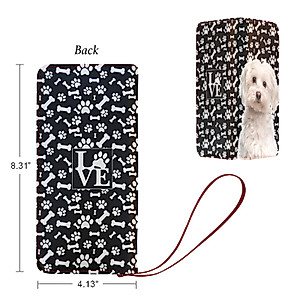 Women's Leather Wallet Long Lady Clutch Purse Print Maltese Dogand Dog Paws, Dog Mom Gifts