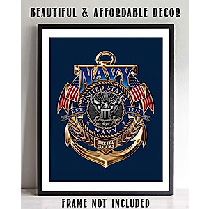 United States Navy-Gold Anchor Crest- 8 x 10"- Naval Wall Art Prints- Ready To Frame-"The Sea is Ours" -Replica Poster Prints. Home-Office-Military Decor. Beautiful Crest-Emblem to Show Navy Pride!