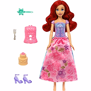 Mattel Disney Princess Ariel Fashion Doll Set, Spin & Reveal with 11 Surprises Including 5 Accessories, 5 Stickers & Play Scene, Inspired by Movie