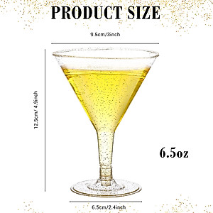 WILLBOND 60 Pieces Gold Glitter Plastic Martini Glasses Set 6.5 oz Disposable Cocktail Glasses Stemmed Plastic Margarita Glasses for Wedding Party Wine Champagne Coupe Appetizer Dessert Mousse Supply