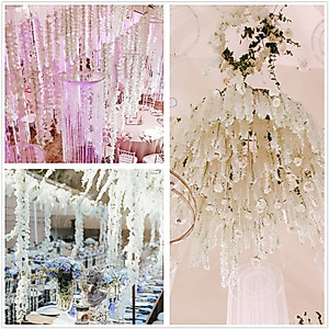 Luinabio 12 Pack 43.2 ft Wedding Artificial Silk Wisteria Vine Fake Hanging Flower Vine Garland Wall Plants Flower String for Home Outdoor Wedding Party Arch Garden Wall Home Decor, White and Pink