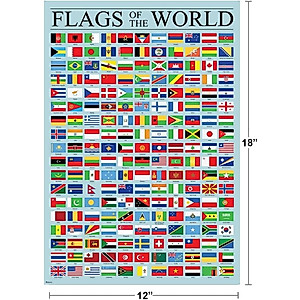 Flags of The World Classroom Reference Chart National Countries Country Symbol Educational Teacher Learning Homeschool Display Supplies Teaching Aide Cool Wall Decor Art Print Poster 12x18