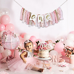 One High Chair Birthday Banner - One High Chair Banner Girl，highchair Banner First Birthday Girl，first High Chair Banner，pink and White Party Decoration Photo Props Cake Smash