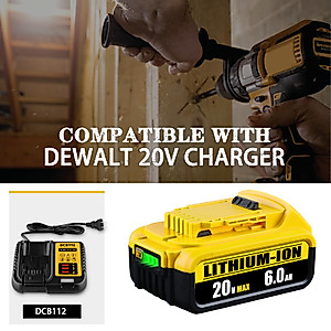 DCB200 6.0Ah 2Pack Battery Replacement for Dewalt 20V Max Battery Lithium Ion Compatible with Dewalt Battery DCB204 DCB206 DCB201 DCB203 DCD DCF DCG Series Cordless Power Tools