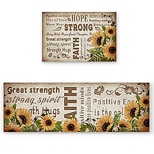 Cloud Dream Home Kitchen Rug Set Inspirational Words Sunflower 2 Piece Non-Slip Kitchen Floor Mat Rubber Back Vintage Soft Indoor Bathroom Doormat Runner Rug Carpet Set (19.7"x31.5"+19.7"x63")