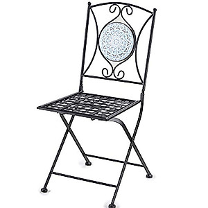 The Lakeside Collection Metal Folding Patio Chair with Decorative Tile Mosaic - Black