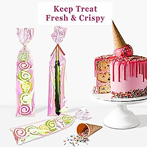 Yotelab Easter Iridescent Holographic Cellophane Treat Bags, 2x10 Inches Pretzel Bags with Ties, Pretzels Individual Bags, Prezetels Sticks Bags,100Pieces