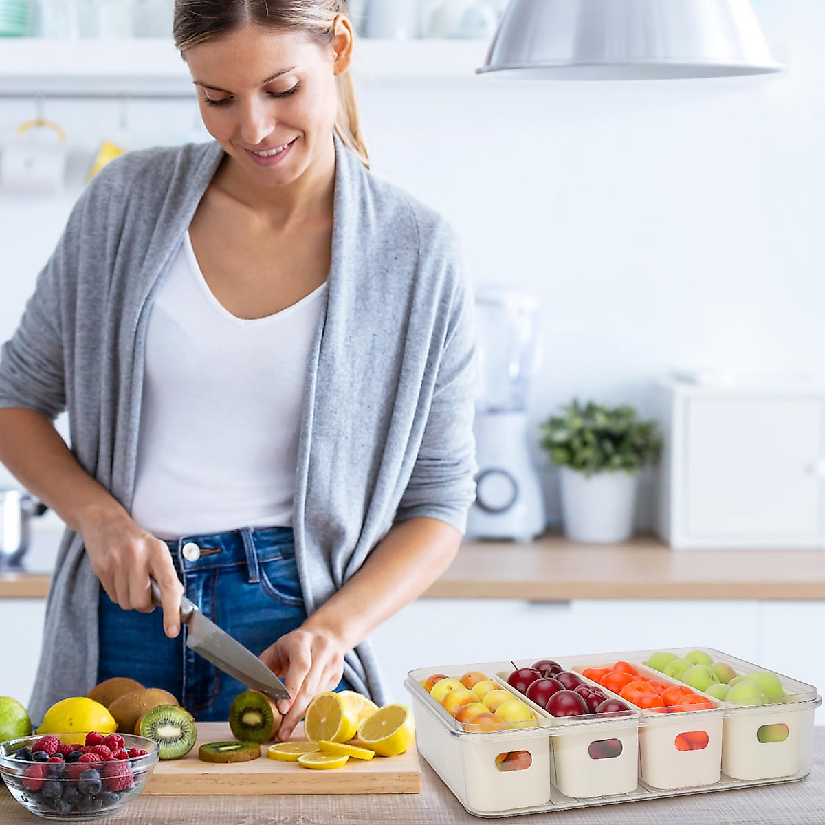 Divided Serving Tray with Handle, Lid & Removable Snack Box 8 Compartment Portable Snack Containers Snackle Box Snack Tray , Veggie Tray Charcuterie Boxes Fruit Tray Candy Organizer (1 PCS-4C)