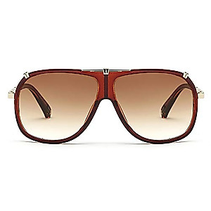 Freckles Mark 70s Italian Mob Boss Retro Square Sunglasses for Men Women Vintage Disco Sun Glasses (Brown/Gold)