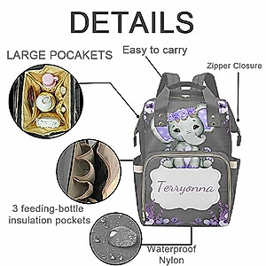 InterestPrint Custom Diaper Bag with Name, Purple Rustic Old Wood Diaper Bag Nappy Bags Travel Shoulder Daypack Mummy Backpack Custom Gift for Mom Girl