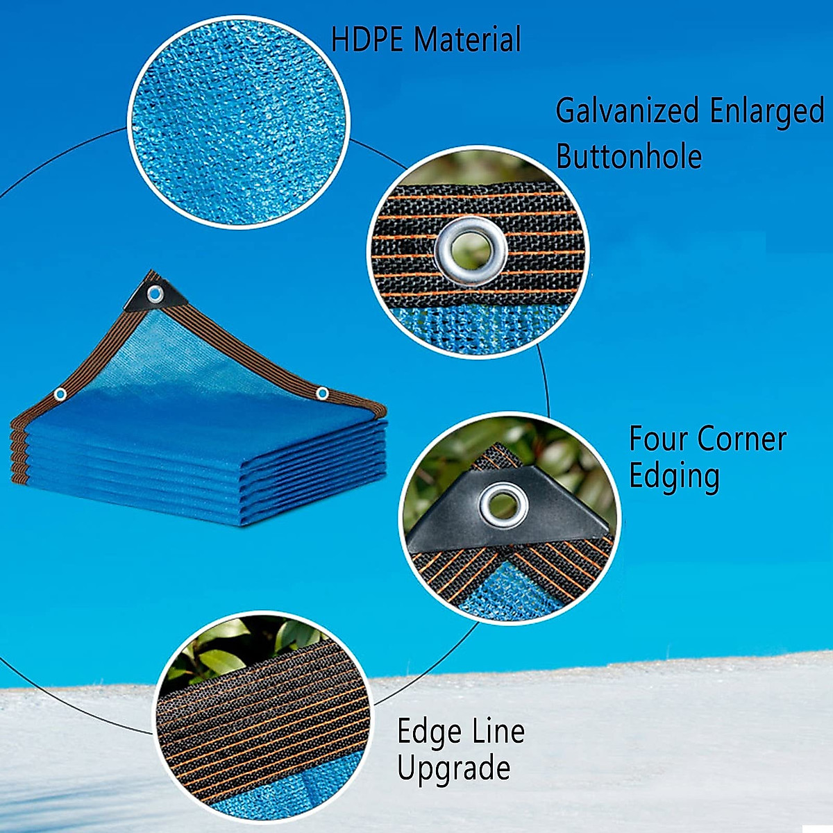 WYYZH Thickened HDPE Shading Net Sunblock Shade Cloth Net Tear Resistant Gazebo Shade Net Garden Sun Shade Net for Plants with Grommets (Color : Blue, Size : 6x10m)