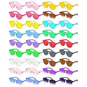 Xuhal 36 Pairs Colored Sunglasses Rimless Round Party Sunglasses Candy Color Tinted Sunglasses Transparent Colored Glasses for Men Women Girls, 18 Colors