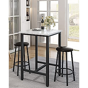 DKLGG 3-Pieces Bar Table and Chairs Set, Kitchen Dining Bar Height Table with 2 Bar Stools, Modern Bistro Pub Table Breakfast Square Bar Table Small Space for Kitchen, Living Room, Party Room, White