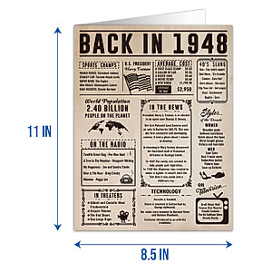 Qiliji Big 76th Birthday Card for Men Women, Happy 76th Birthday Card for Mom Dad Grandpa Grandma, 76 Years Old Birthday Gift for Family Member, Back in 1948 Birthday Card