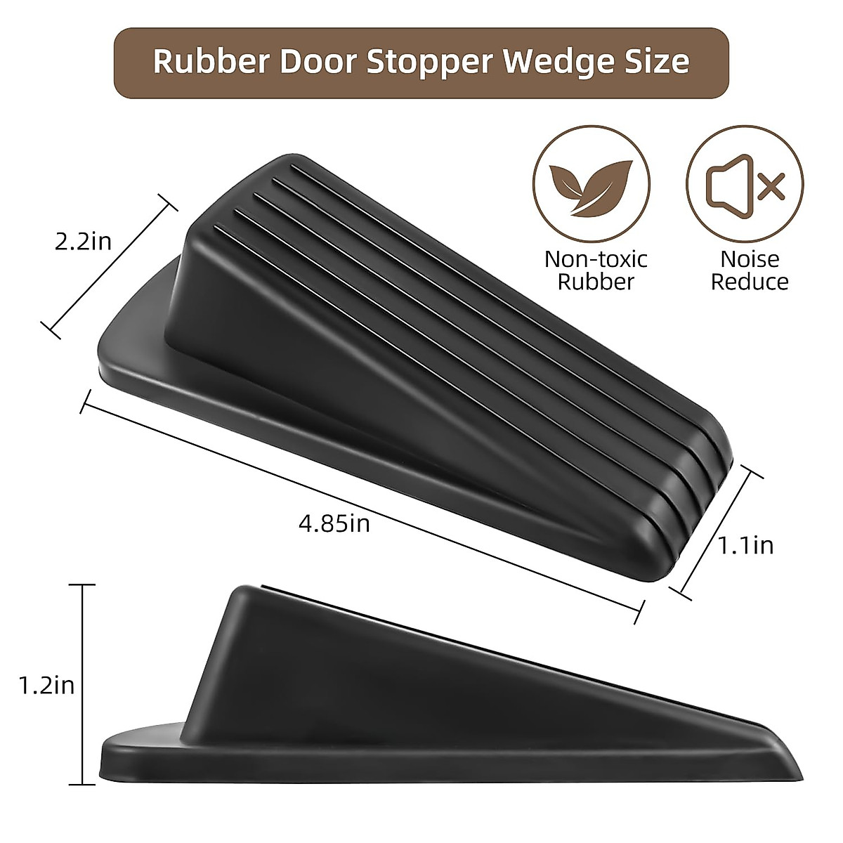 JZWBLILY Door Stoppers for Bottom of Door on Floor, Premium Rubber Door Stopper Wedge, Floor Sturdy Stackable Door Stops for Carpet Heavy Duty Door, Door Gaps (Black, 2 Pack)