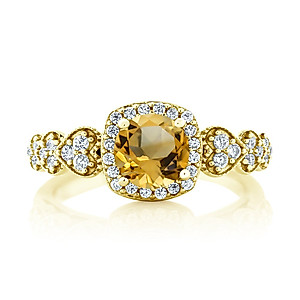 Gem Stone King 18K Yellow Gold Plated Silver Yellow Citrine Ring For Women (1.02 Cttw, Gemstone Birthstone, Available in size 5, 6, 7, 8, 9)
