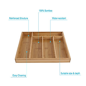 GREEHOMEDE Kitchen Drawer Organizer, Flatware Organizers, Silverware Tray with Dividers, Utensil Organizer, Bamboo Cutlery Tray, 14.6"x11.8"x1.8''