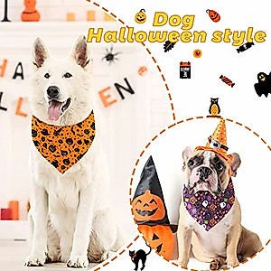 3 Pack Halloween Dog Bandanas, XIEJ Triangle Reversible Bandannas for Dogs, Soft and Breathable Adjustable Halloween Pumpkin Ghost Patterns Printing Dog Handkerchief for Medium Large Dogs