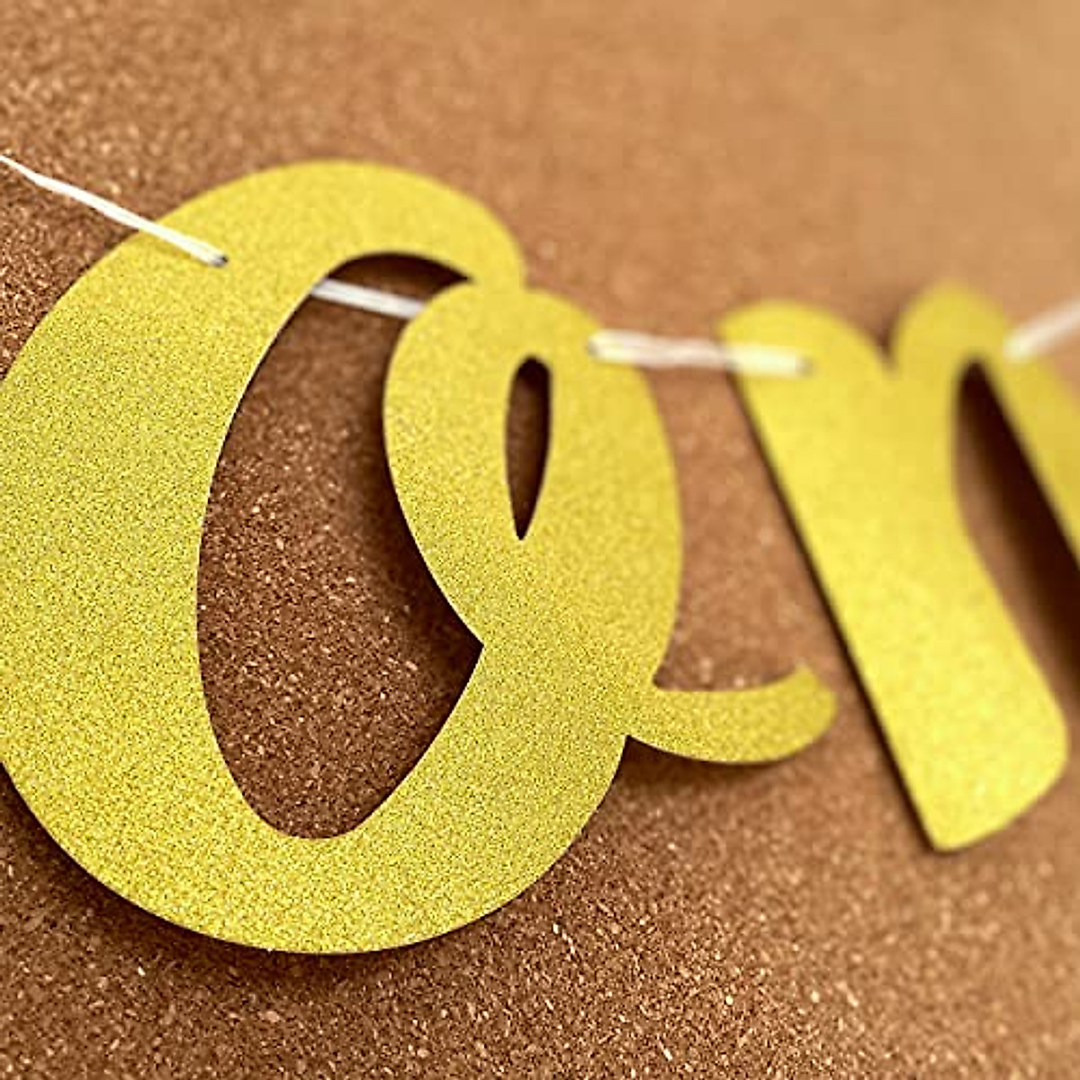 Gold 1st Birthday Banner, Glitter Number One Highchair Sign with Silk Ribbon, One Year Bday Party Decor for Girls and Boys, Baby Shower Photo Booth Props, First Birthday and Anniversary Party Cake Decorations