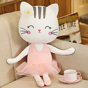 Plush Ballerina Dolls Kitty Cat Stuffed Animals Toys Ballet Dance Recital Gifts for Girls White 13.5 Inches