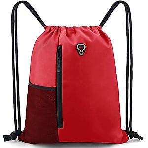 BeeGreen Drawstring Backpack Gym Bag for Men Women Sport String Backpack with Water Bottle Mesh Pockets and Two Zippered Pocket