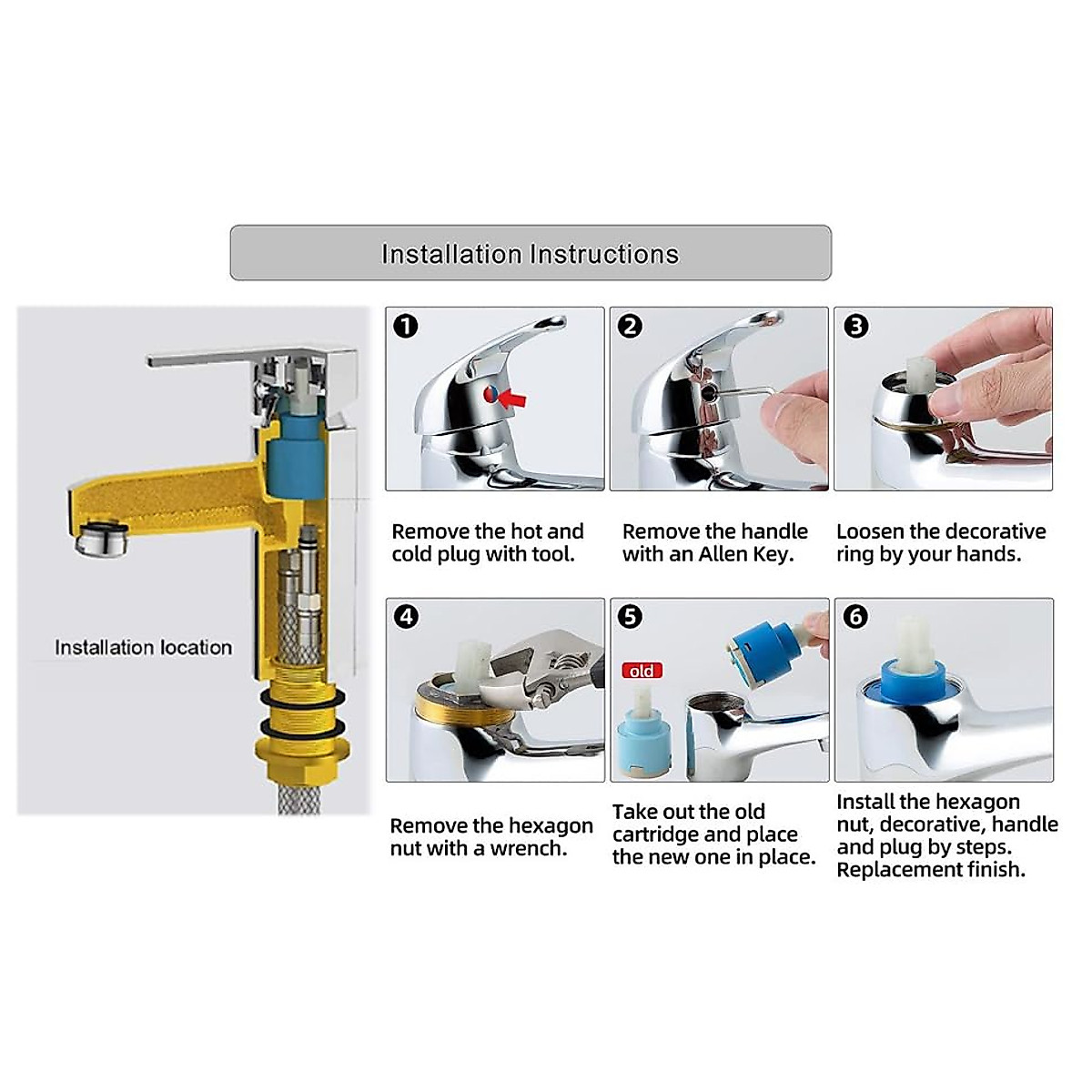 QLXAQLX SEDAL Diameter 35mm Ceramic Faucet Cartridge Replacement for Single Handle Kitchen Basin Shower Faucet Part,Ceramic Disc Single Handle Faucet Cartridge Replacement 1.38 / 35mm Diameter (1Pack)