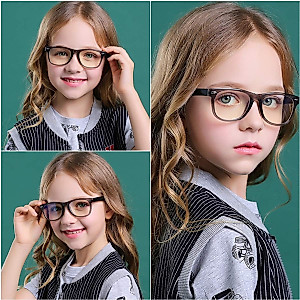 DYLB Kids Blue Light Blocking Glasses girls boys 2 pack, computer video gaming glasses for kids girls boys Age 3-10,Anti blue light & Headache (transparent black + transparent)