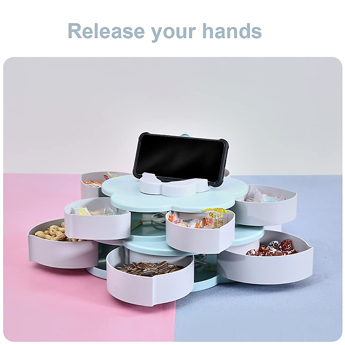 A/A Flower-Shaped Rotating Snack Tray for Dried Fruits & More