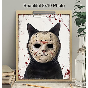 Cat Yellowbird Art & Design Wall Art - Friday the 13th Wall Art - Cute Cat Decor for Men - Funny Cat Gift for Men - Man cave Wall Art - Scary Halloween Wall Art - Black cat Horror Poster 8x10 UNFRAMED