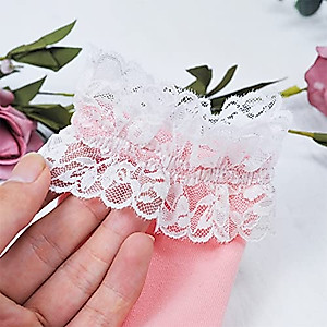 RMSWEETYIL Lace Ruffle Frilly Socks for Women, Cute Lace Ankle Socks (2 Pairs-white+pink)