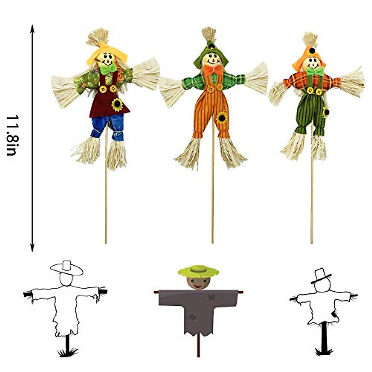 EBaokuup 10 PCS Halloween Scarecrow Decoration - 11.8 Inch Fall Harvest Scarecrow Thanksgiving Scarecrow Fall Harvest Standing Scarecrow Decor for Autumn, Halloween, Garden, Yard Decoration