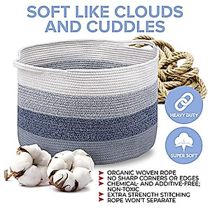 Modernetic Cotton Rope Basket - Large Decorative Woven Storage Blanket Basket Bin with Handles For Organizing Baby Nursery, Dog Toy, Stuffed Animal or Laundry