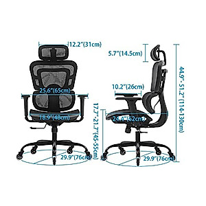 Office Chair, KERDOM Ergonomic Desk Chair, Comfy Breathable Mesh Task Chair with Headrest High Back, Home Computer Chair 3D Adjustable Armrests, Executive Swivel Chair with Roller Blade Wheels (Black)